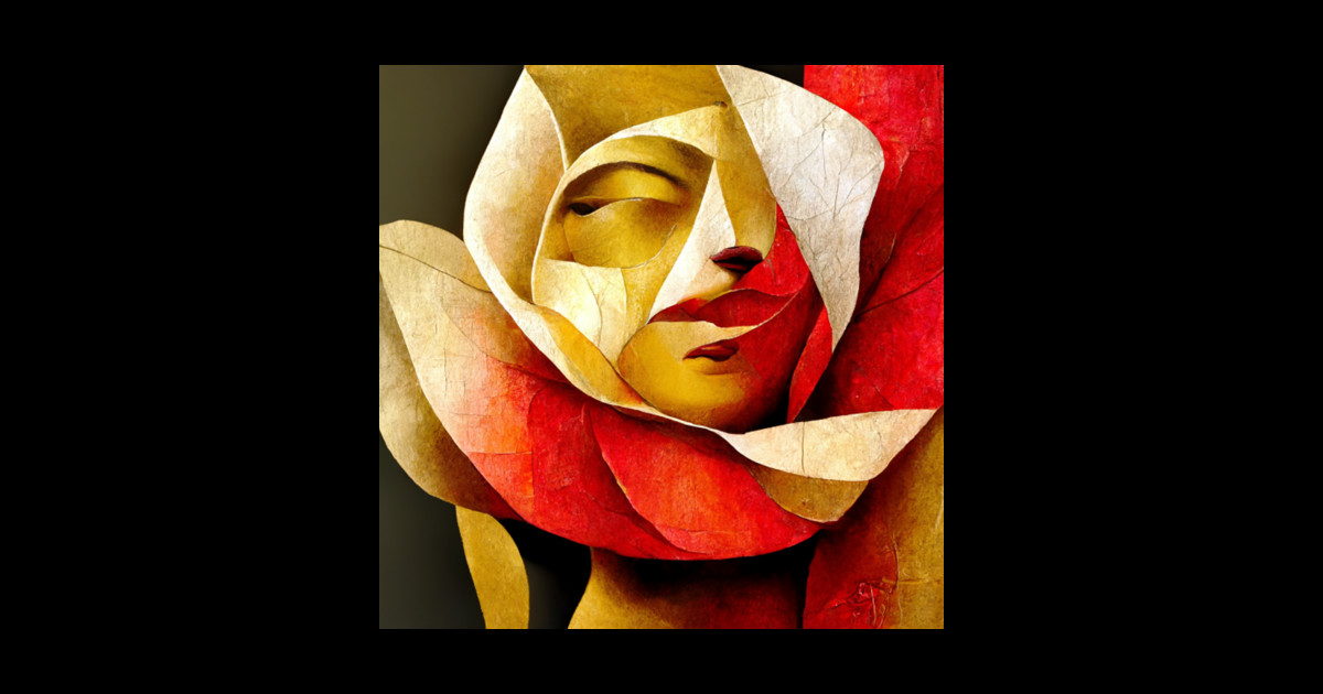 cubism, rose, flower, golden, red, woman - Cubism - Sticker | TeePublic