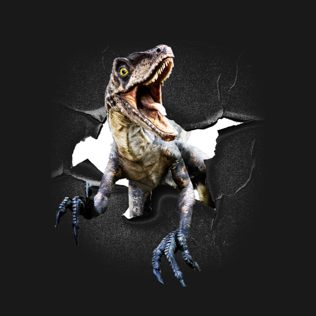 Funny Raptor Dinosaur Poking Head, Cracked Wall - Funny Raptor Dinosaur ...