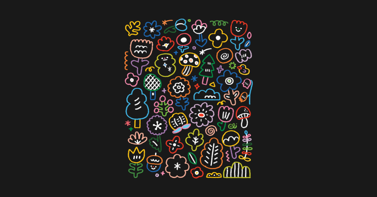 Flower Doofles (Dark ver.) - Flowers - T-Shirt | TeePublic