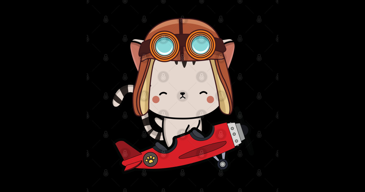 Cute Tabby Cat is in a vintage plane - Pilot Cat - Sticker | TeePublic