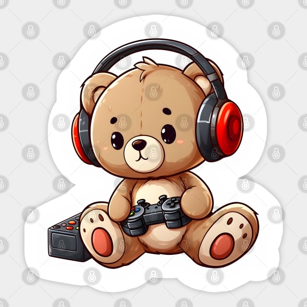 Cute Bear Gamer Kawaii - Cute Bear Gamer - Sticker | TeePublic