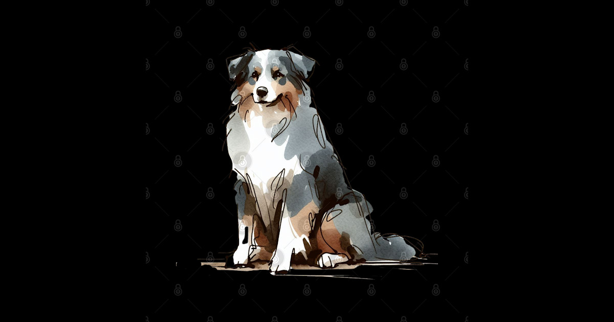Sitt'n Pretty Australian Shepherd - Australian Shepherd Watercolor Art ...