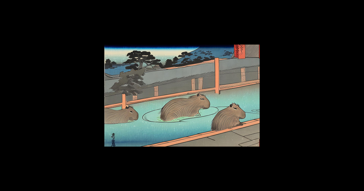 Capybara swim Ukiyo-e - Capybara - Sticker | TeePublic