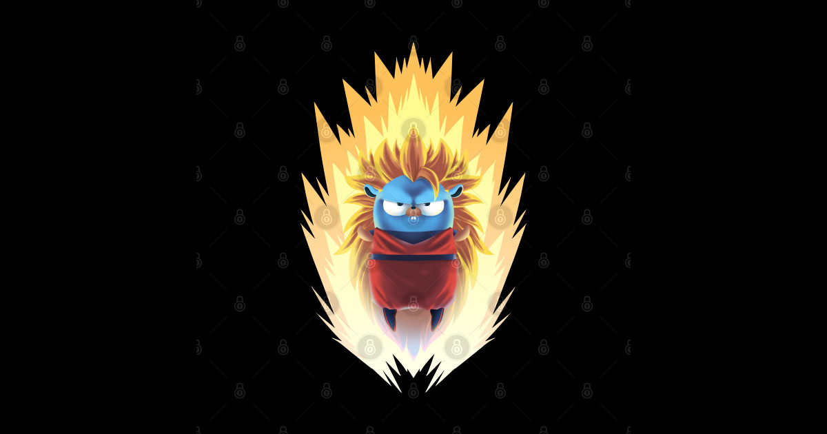 Saiyan Songolang the Golang Gopher - Golang - Sticker | TeePublic