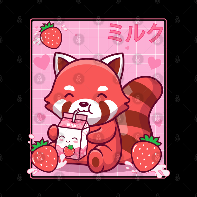 Kawaii Red Panda Strawberry Milk Shake Otaku Anime Lover - Kawaii Red ...