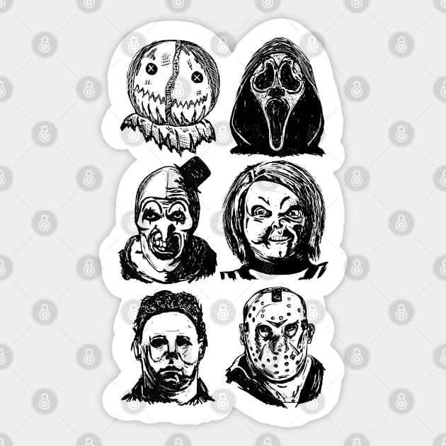 Horror Slasher Collage Black and White Sketches - Halloween Horror ...