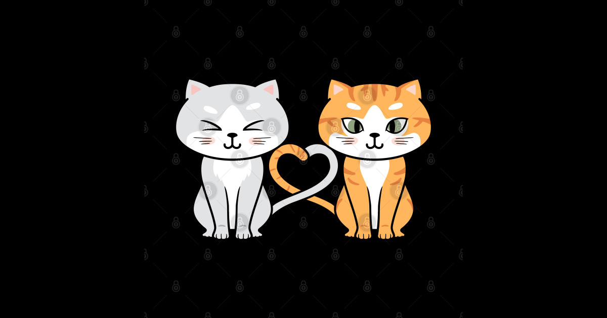 Cute Couple Cats With Love Tail - Cute Cats - Sticker | TeePublic
