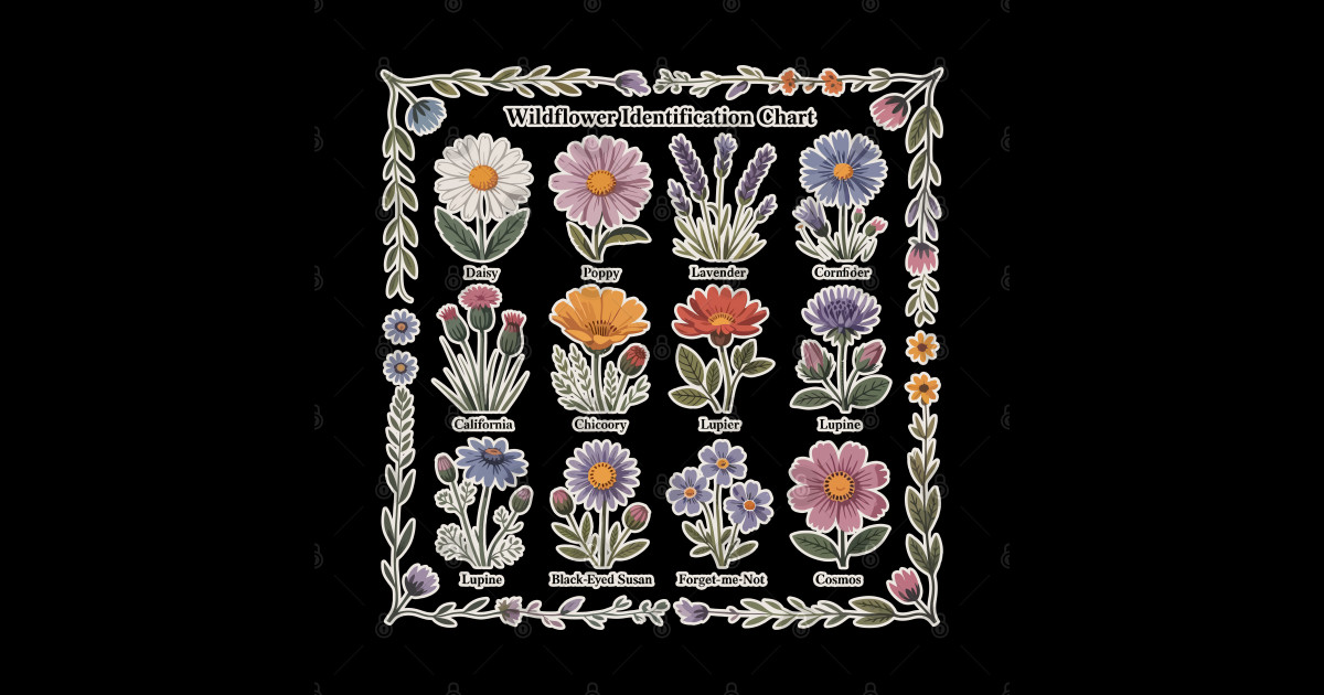 Wildflowers Identification Chart - Wildflower - Sticker | TeePublic