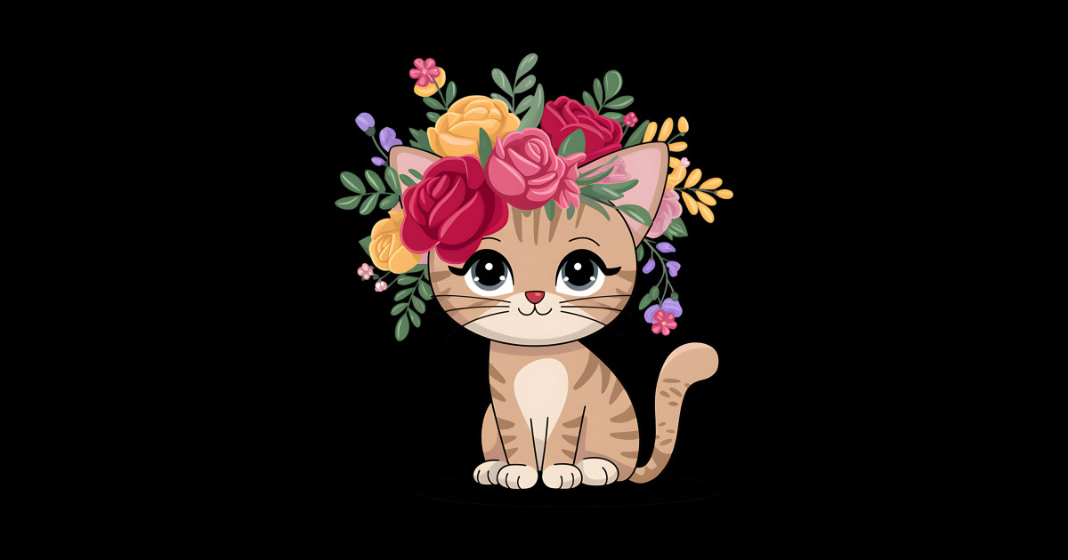 Floral Cat Rose Garden Feline Kitty Flower Crown Pink - Floral Cat Rose ...