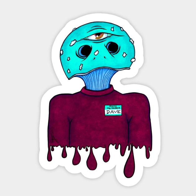 Drippy Dave is feeling blue - Mushroom Head Art - Sticker | TeePublic
