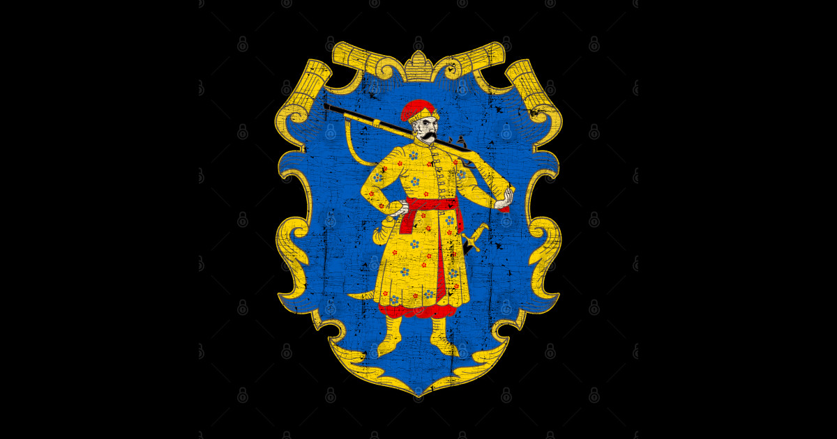 Ukrainian Cossack // Vintage-Style Emblem Design - Ukraine Flag ...