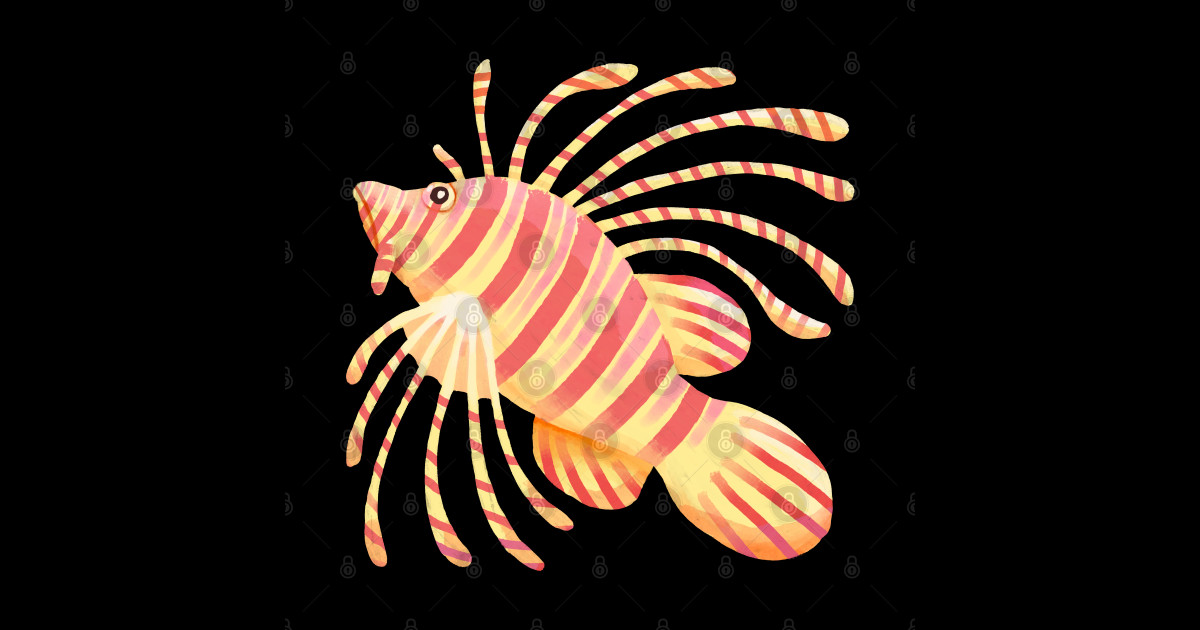 Whimsical Ocean Coral Reef Lionfish in Digital - Lionfish - Sticker ...