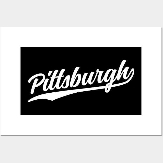 Pittsburgh Cursive White Vintage Athletic Script - Pittsburgh - Posters ...