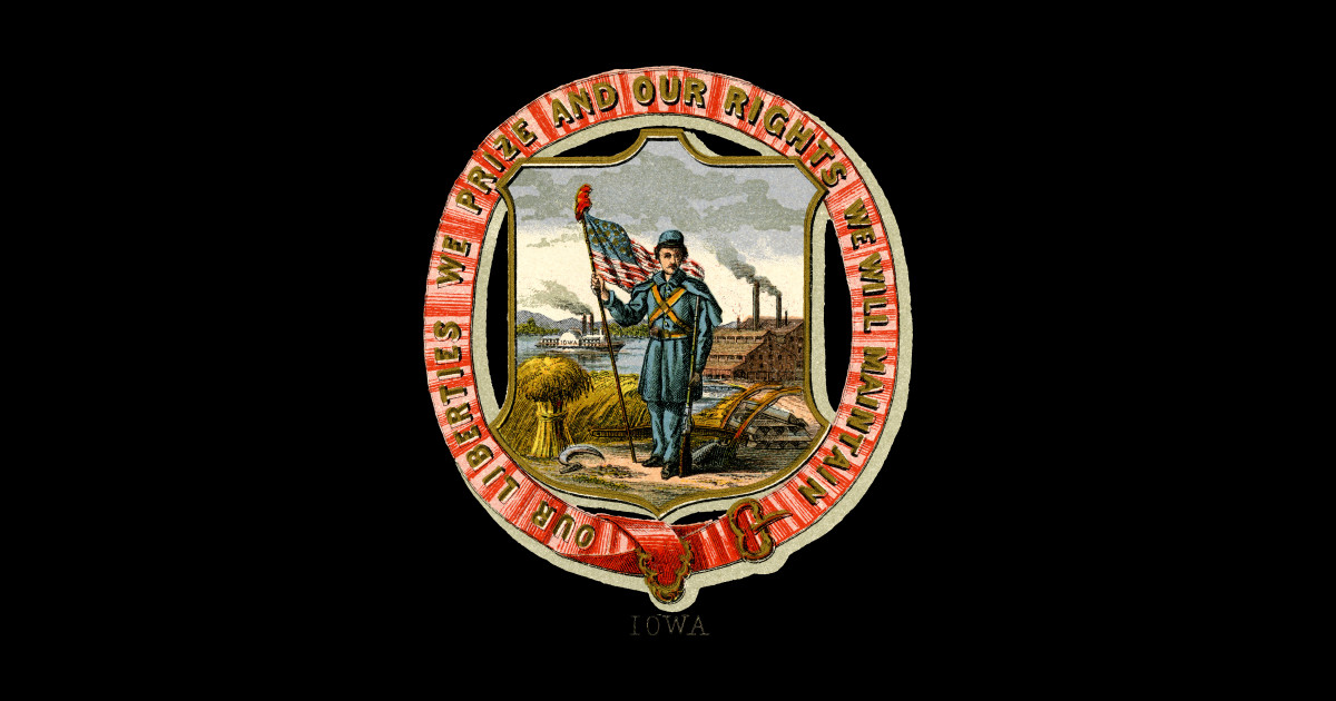 1876 Iowa Coat of Arms - Iowa - Sticker | TeePublic