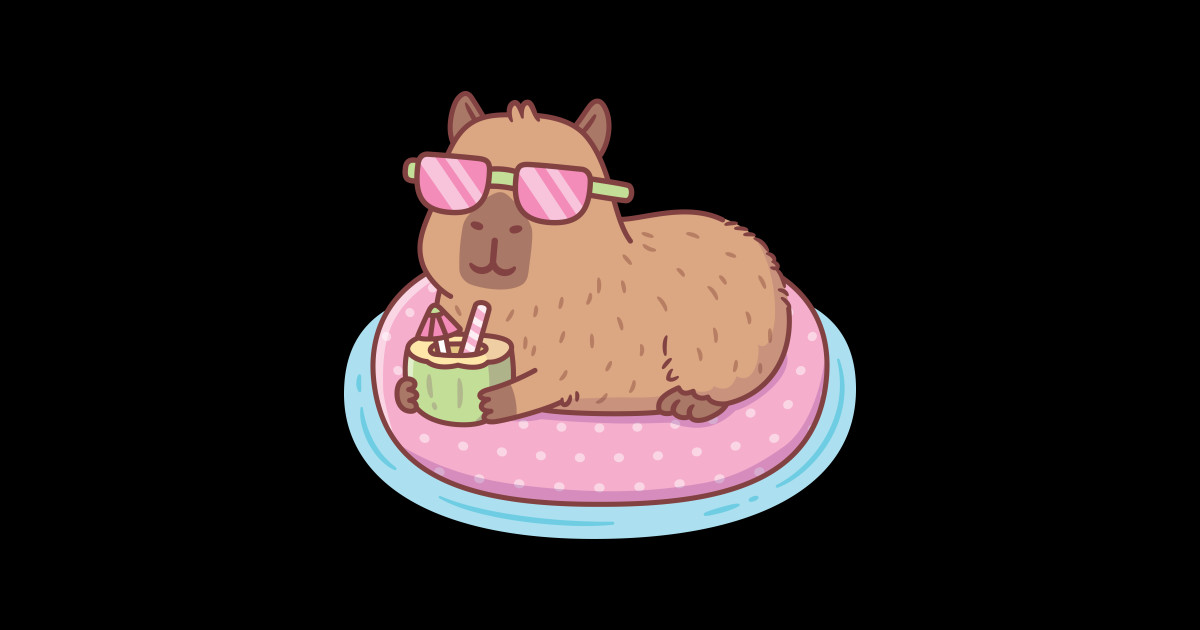 Funny Capybara Chilling On Pink Pool Float - Funny Capybara - T-Shirt ...