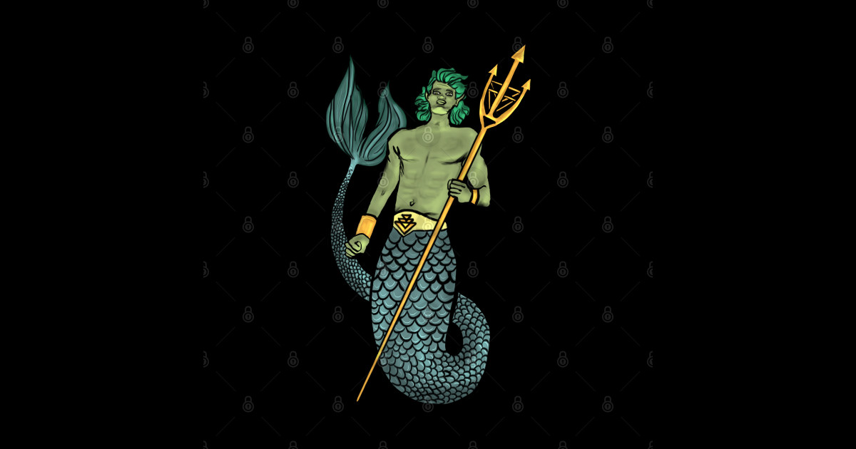 Young Merman with Trident - Merman - Sticker | TeePublic