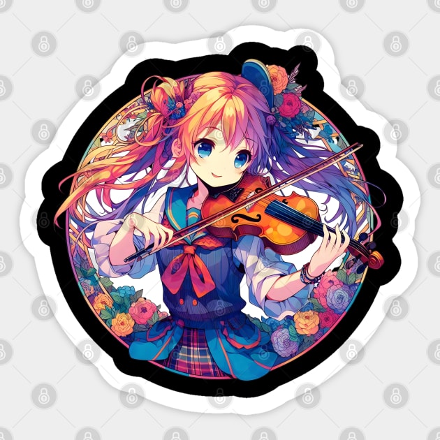 Anime girl fiddle player - Fiddle - Sticker | TeePublic