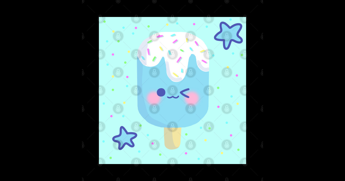 Kawaii Blue Ice Pop - Ice Pop - Posters and Art Prints | TeePublic