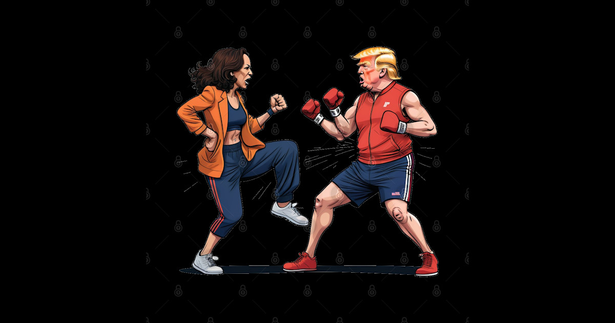 a Boxing kombat between Trump and Harris - Political - Sticker | TeePublic