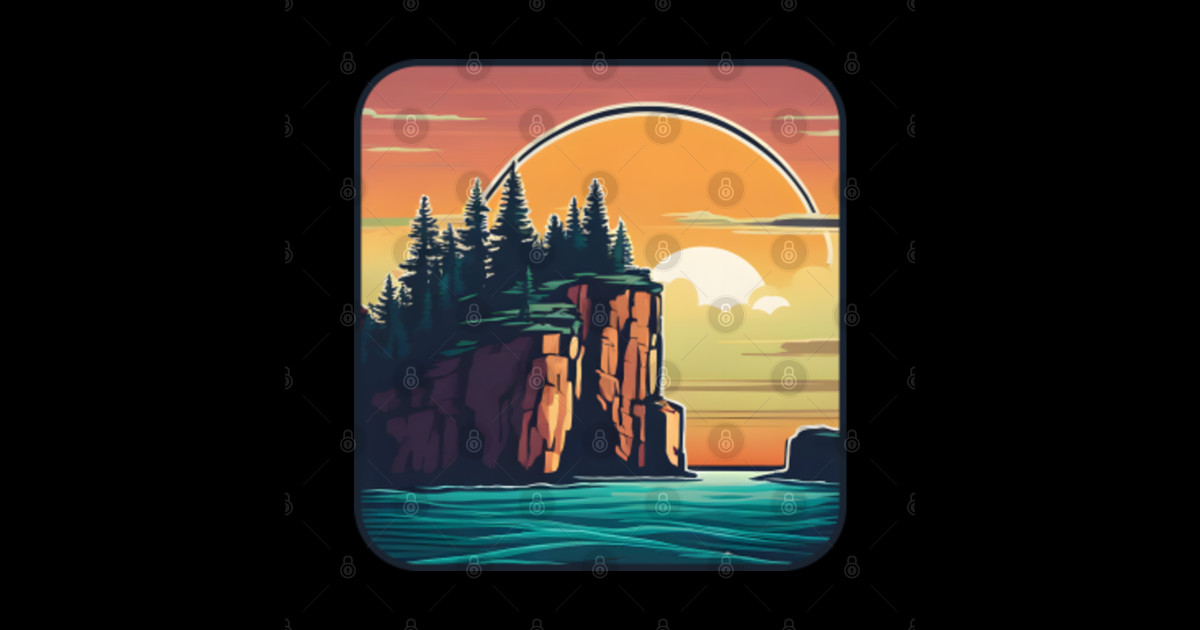 Retro Ocean Cliff - Cliffs - Sticker | TeePublic