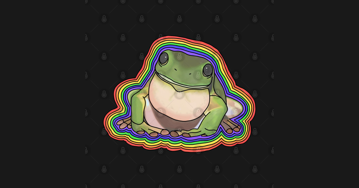 Rainbow Tree Frog // Black - Frog - T-Shirt | TeePublic