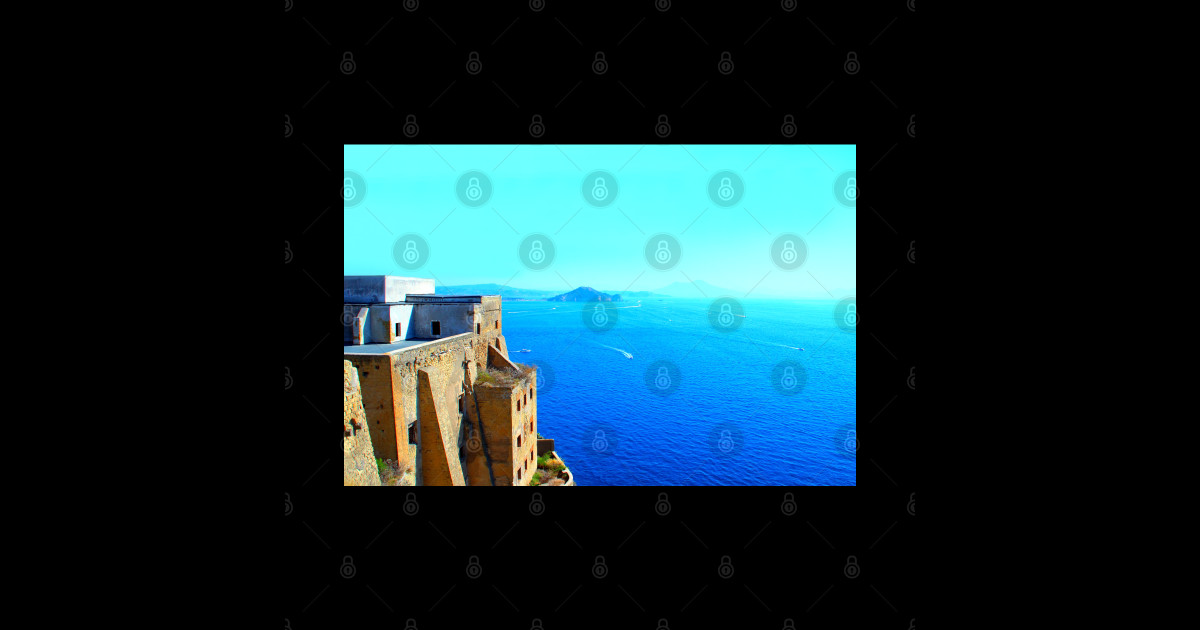 View from Isola di Procida at Palazzo d'Avalos and the Tyrrhenian Sea - Procida - Sticker ...