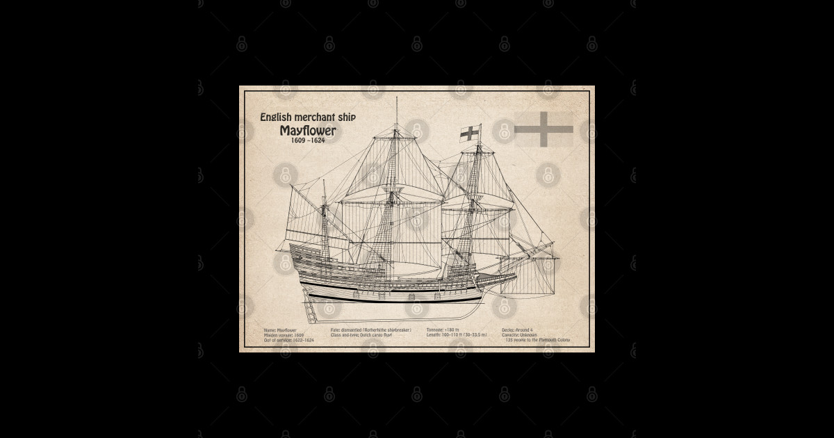 Mayflower Tall Ship - SD - Drawing Illustration of America 17th century ...