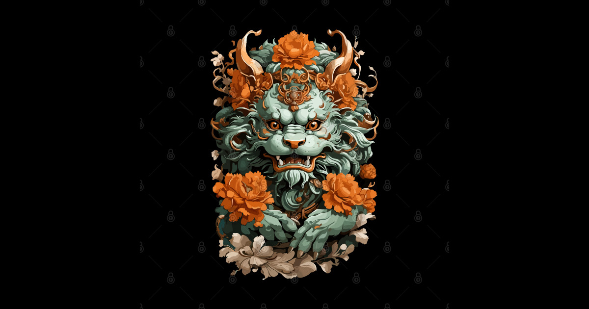 Foo dog head in Japanese - Dog Head - Sticker | TeePublic