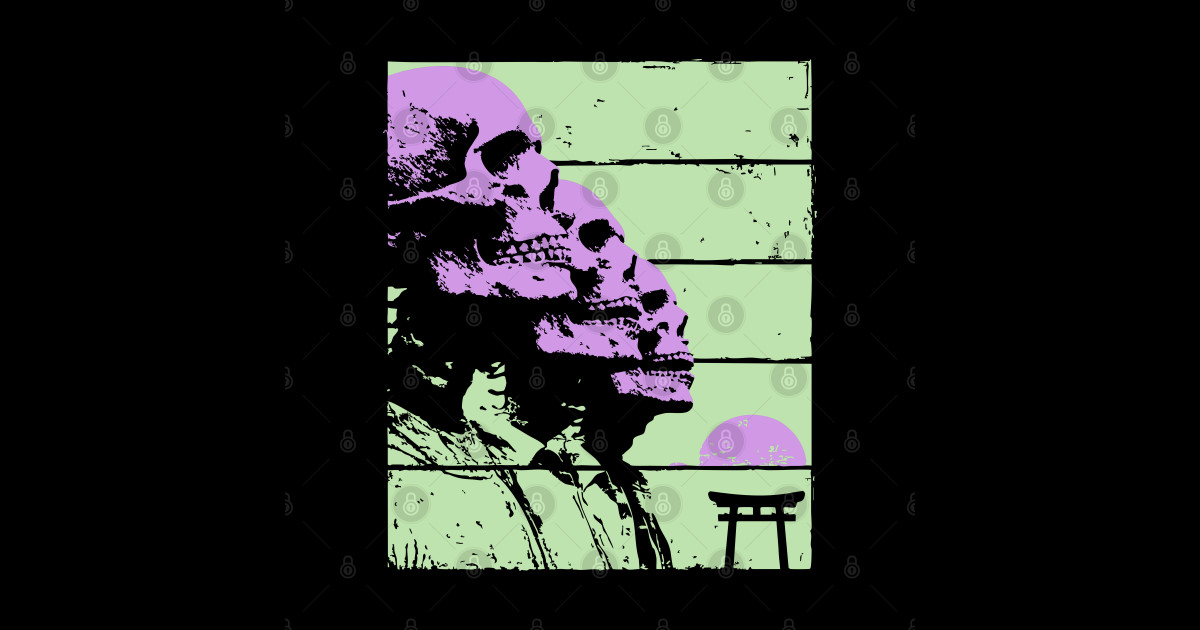 Repeating Skeleton Profile Japanese Ukiyo-e Graphic - Pop Art Halloween ...