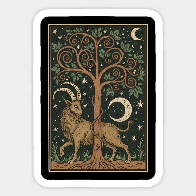Heidrun Mythological Goat Enchanted Tree Moon Stars Folk - Heidrun ...