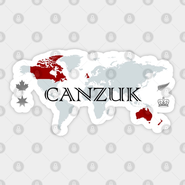 CANZUK World Map with Symbols - Canzuk - Sticker | TeePublic