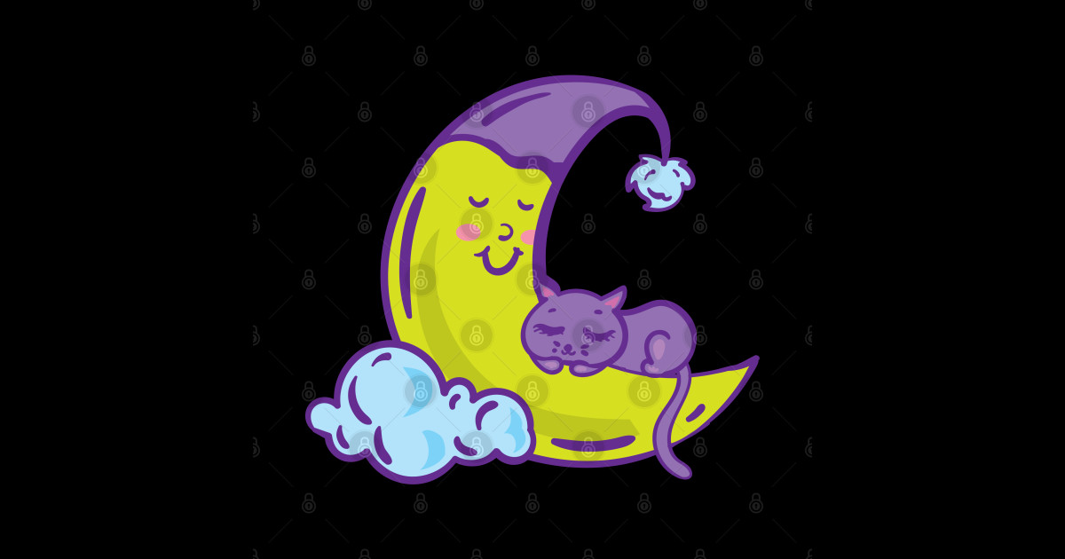 Sleeping moon with cat - Sleeping Moon - Sticker | TeePublic