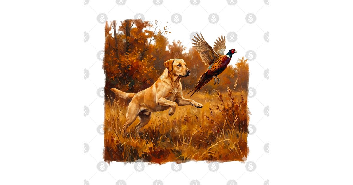 Yellow Lab Pheasant Hunting Dog Autumn Field Artwork - Yellow Lab - T ...