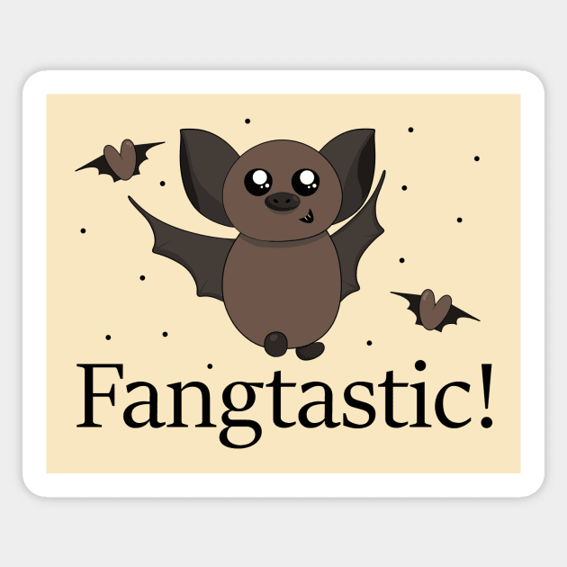 Fangtastic! A Happy Bat - Cute Bat Pun - Sticker | TeePublic