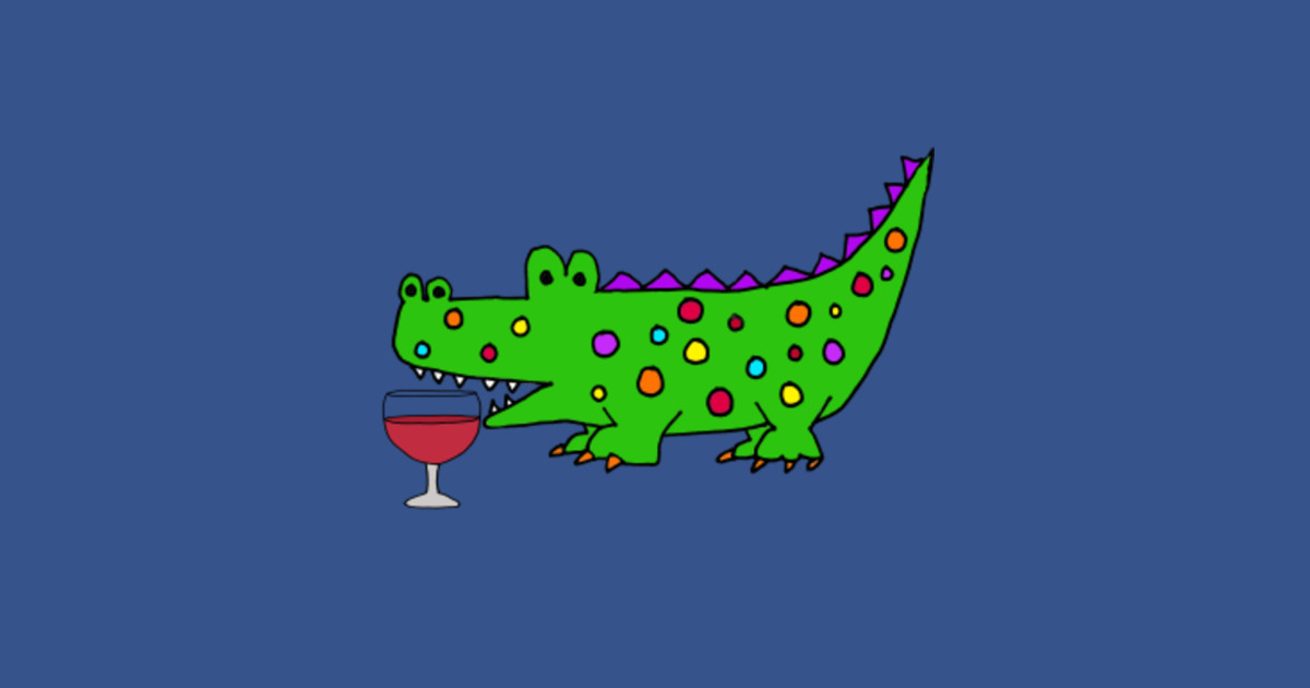 Cool Spotted Alligator Drinking Wine Cartoon - Alligator - T-Shirt ...