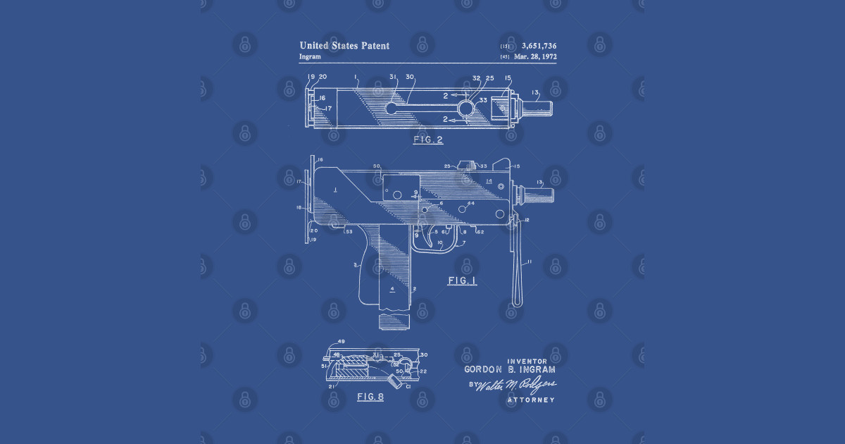 Mac 10 Uzi Patent - Gun Lover Gunsmith Workshop Art - Blueprint - Mac ...