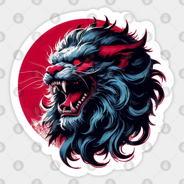 Cool Oni Lion Demon Yokai - Lion - Sticker | TeePublic