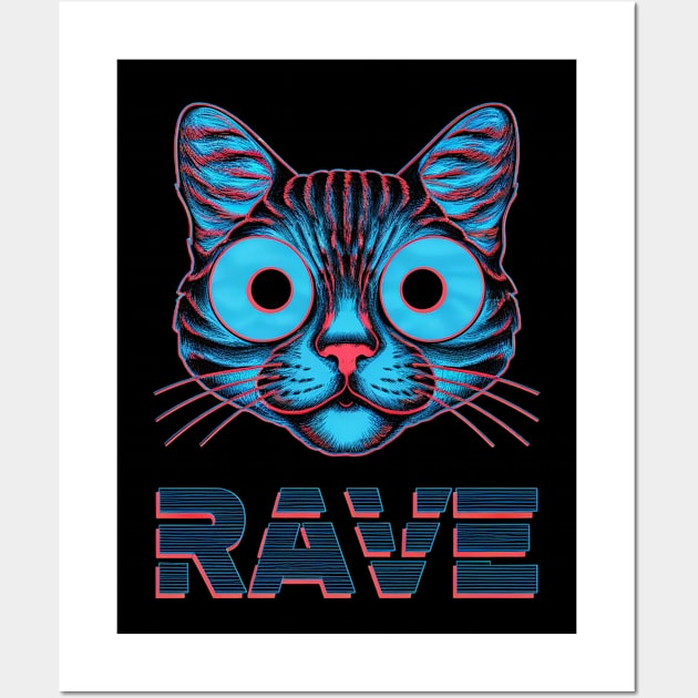 Psychedelic Trippy Rave Cat Abstract Vaporwave Gift - Glitch - Posters ...
