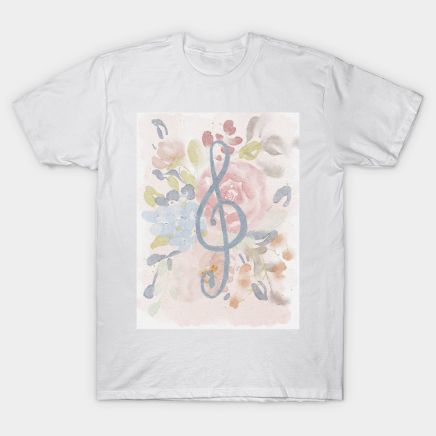 Treble clef floral watercolor aesthetic - Treble Clef - T-Shirt | TeePublic