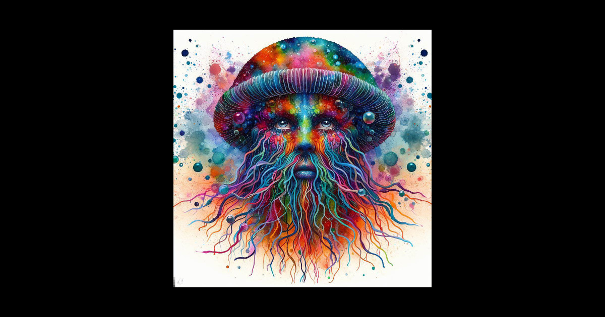 Psychedelic illustration of a jellyfish man - Jellyfish - Sticker ...