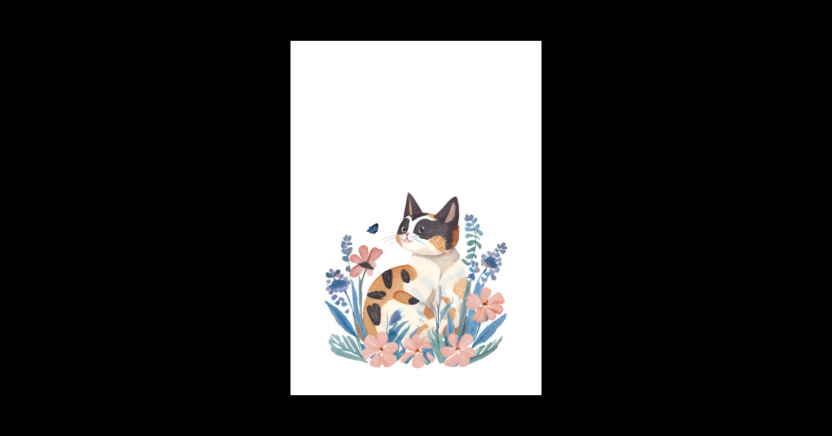 Calico Cat with flowers - Calico - Sticker | TeePublic