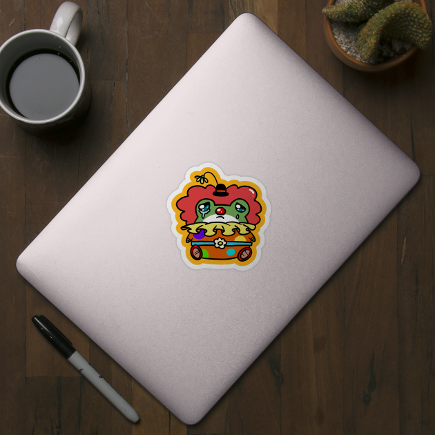 Sad Crying Little Clown Frog - Frog - Sticker | TeePublic