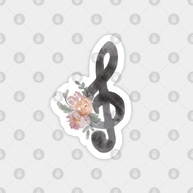 Treble Clef Watercolor Floral - Treble Clef - Magnet | TeePublic