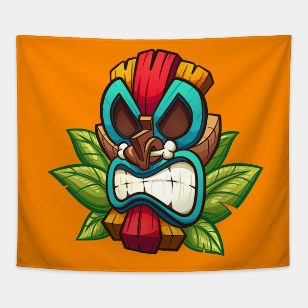 Angry tiki mask - Tiki Mask - Tapestry | TeePublic