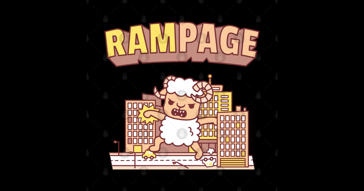 Funny Ram Going On Rampage in City - Funny Sheep - Sticker | TeePublic