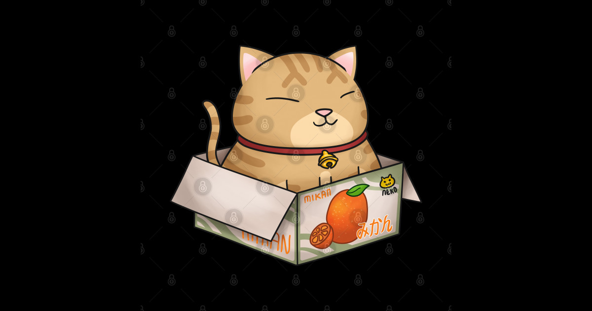 Orange Chubby Cat in Mikan Box - Cat In Box - Sticker | TeePublic