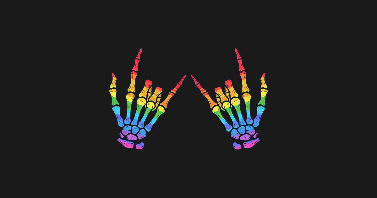 Skeleton Rock Hand LGBTQ Rainbow Flag - Skeleton Rock Hand Lgbt - T ...