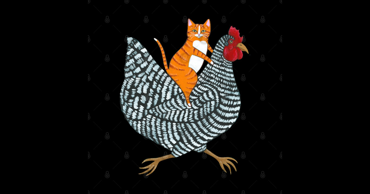 Ginger Cat Chicken Ride - Cat - Sticker | TeePublic
