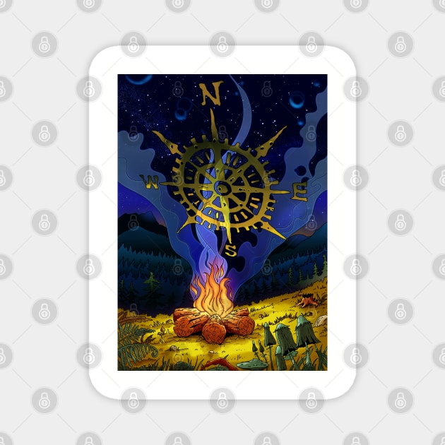 Campfire and night sky with compass - Stars - Magnet | TeePublic