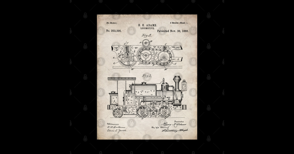 Steam Train Patent - Steam Locomotive Art - Antique - Steam Train ...